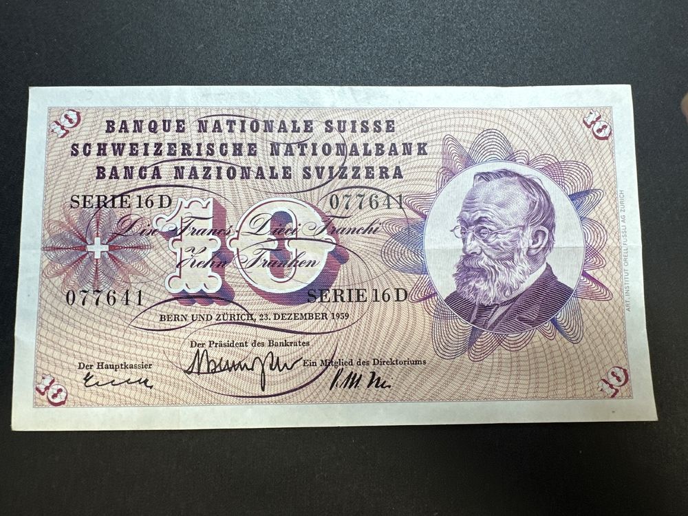 10 Fr.-Note Schweiz 1959 (Gebraucht) in Herisau für CHF 5 – mit ...