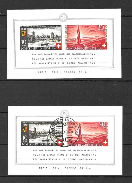 2 x Pro Patria Block 1942 gestempelt u. postfrisch | Kaufen auf Ricardo