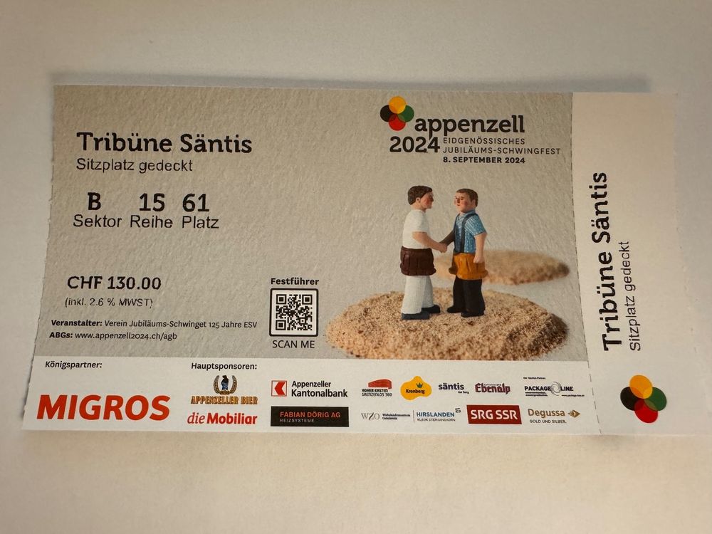 ES Schwingfest 2024 Tribüne Säntis Ticket B15 61 (Neu (gemäss Beschreibung)) in Glattfelden für ...