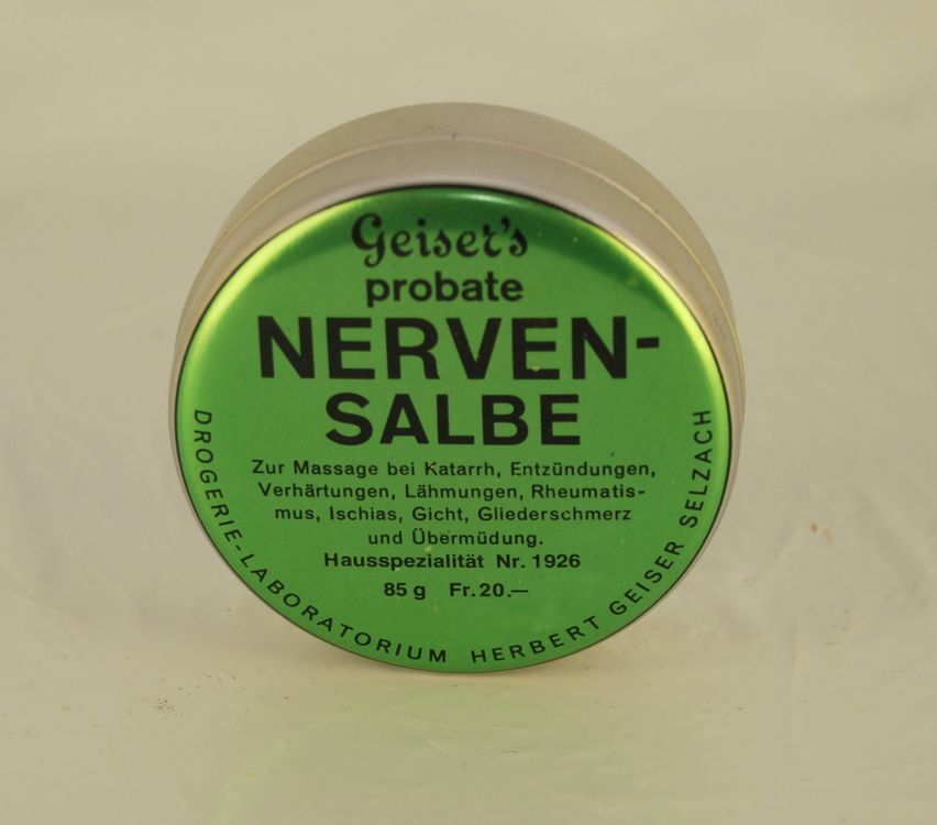 Alte Blechdose Nerven Salbe Herbert Geiser Selzach (Gebraucht) in für ...