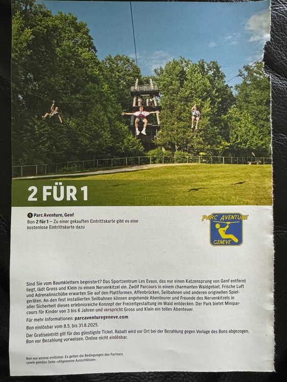 Gutschein, Parc Aventure, Genf (Neu (gemäss Beschreibung)) in Moosseedorf für CHF 10 – mit ...