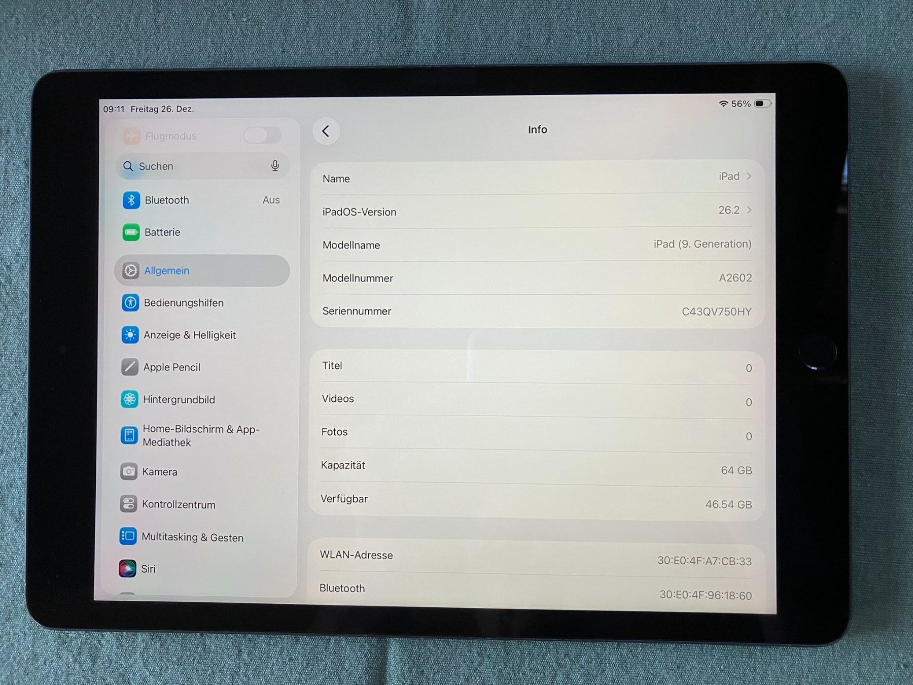iPad 9. Generation WiFi / 64GB / Model A2602 (Gebraucht) in Ulrichen ...