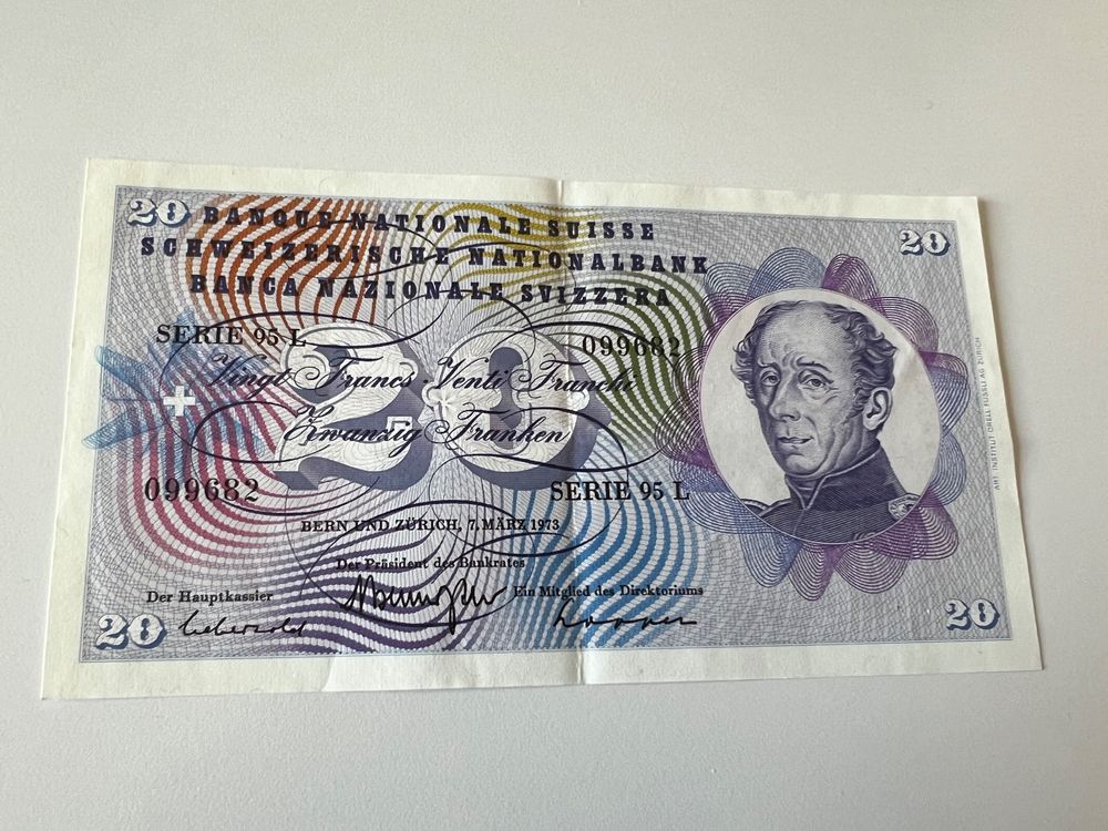 20er Note, Serie 95 L , No.099682, 7. März 1973 (B) (Gebraucht) in ...