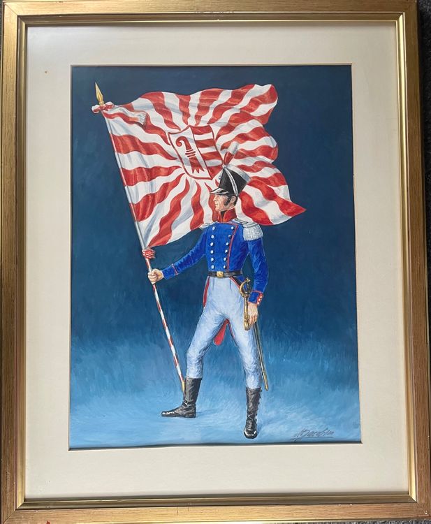 Kt. Jura Offizier von K. Jacobsen, Echtgoldrahmen, 55x45 cm | Kaufen ...