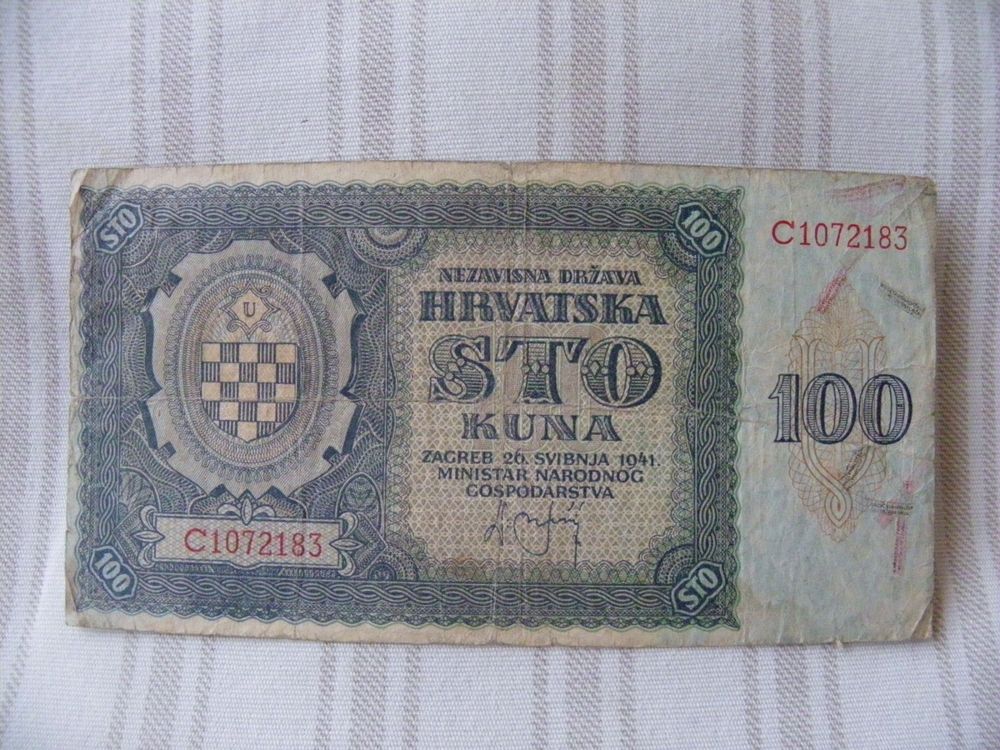 Historische 100 Kuna Banknote aus Kroatien, Jahr 1941 (Gebraucht) in Untersiggenthal für CHF 4.9 ...