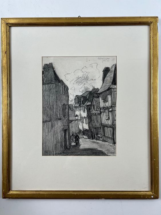 Strassenszene Zeichnung Unleserlich Signiert. | Kaufen auf Ricardo