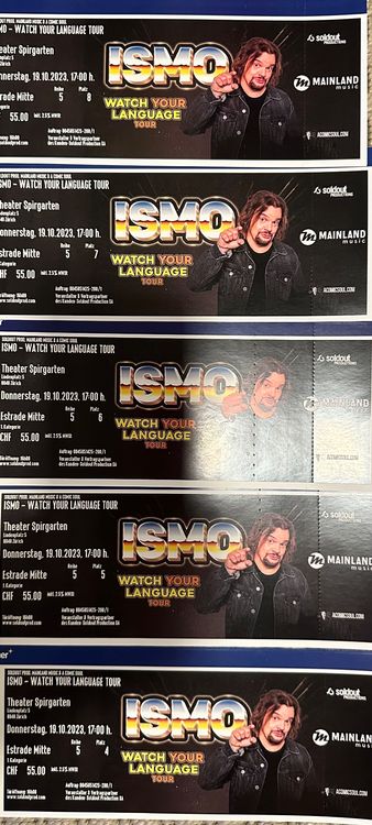 5 Tickets ISMO Comedy Do 19.10.23, 17.00, Spirgarten Zürich. | Kaufen auf Ricardo