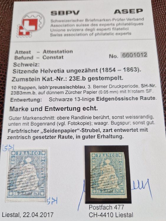 Strubel 23Eb, Attest, Bogenrand, ab 1.- (Gebraucht) in Burgdorf für CHF ...