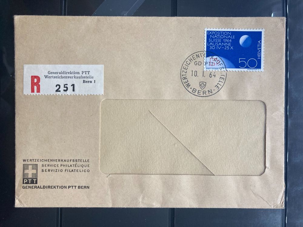 Schweiz 1964 R-Brief 50Rp EXPO GD PTT Wewrzeichenverkaufsst. (Gebraucht) in Liestal für CHF 1 ...