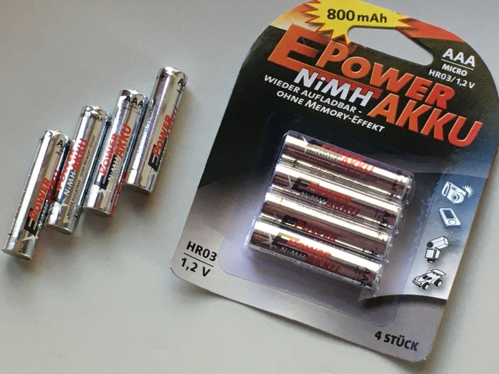 E-POWER Akku AAA 800 mAh, NiMh, 4er Pack (Neu und originalverpackt) in ...