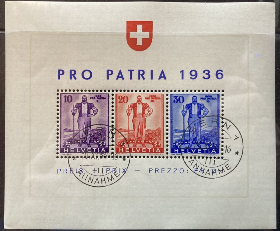 Sonderblock Pro Patria 1936 signiert, gest. SBK 300 Fr. (Gebraucht) in Flawil für CHF 45 – mit ...