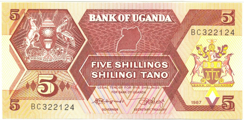 Uganda 5 Shillings 1987 P27 XF/AU (Neu (gemäss Beschreibung)) in Au SG für CHF 0.5 – mit ...