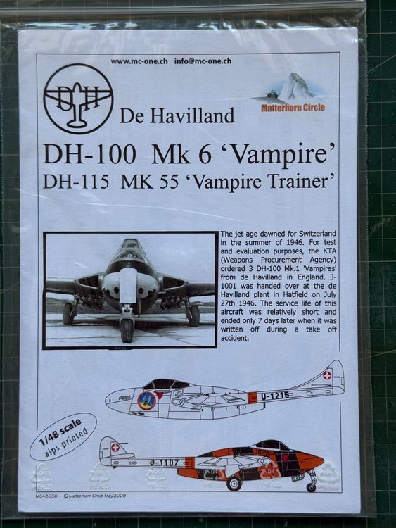 Decals DH-100 Mk 6 Vampiré and DH-115 Mk55 ‘Vampire Trainer (Neuf avec ...