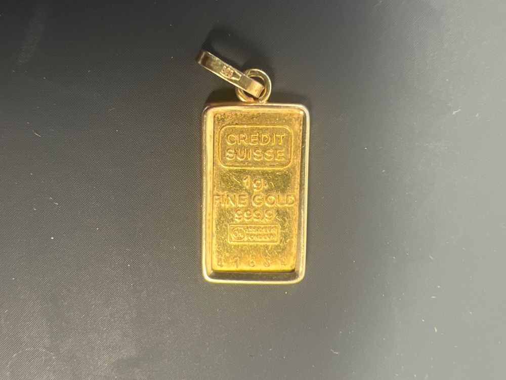Gold-Anhänger mit 1 Gramm Gold-Barren von Credit Suisse-SKA (Gebraucht ...