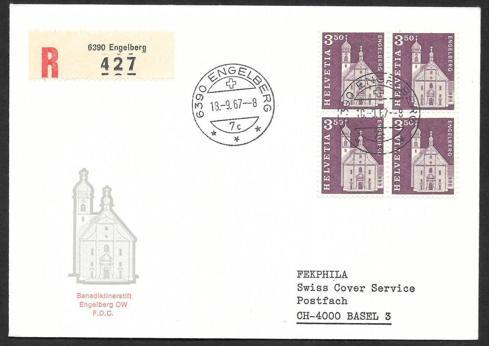 R-FDC Nr. 427 Viererblock Engelberg ET Engelberg 18.9.1967 (Neu (gemäss Beschreibung)) in Olten ...