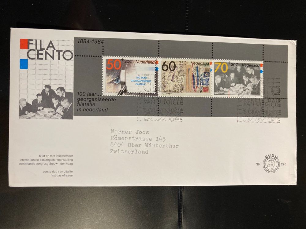 Niederlande 1984 illustrierter Ersttagsbrief Block Filacento (Gebraucht) in Liestal für CHF 2 ...