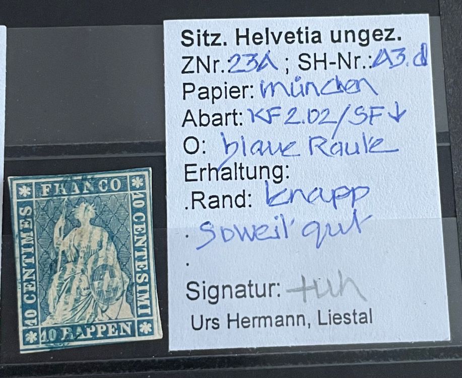 Seltene STRUBEL-MARKE Znr. 23A3.d, Signiert + Befund Hermann (Gebraucht) in Muri AG für CHF 95 ...