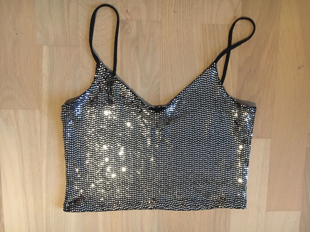 Crop top noir disco/brillant/à paillettes/sequins (Gebraucht) in Marly ...