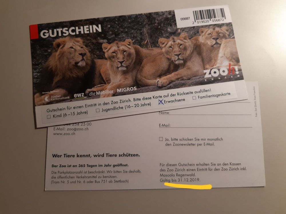 Zoo Zürich Eintritte | Kaufen auf Ricardo