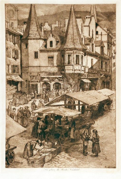 Place Pury à Neuchâtel - ancienne gravure (D'occasion) à Montmelon pour ...