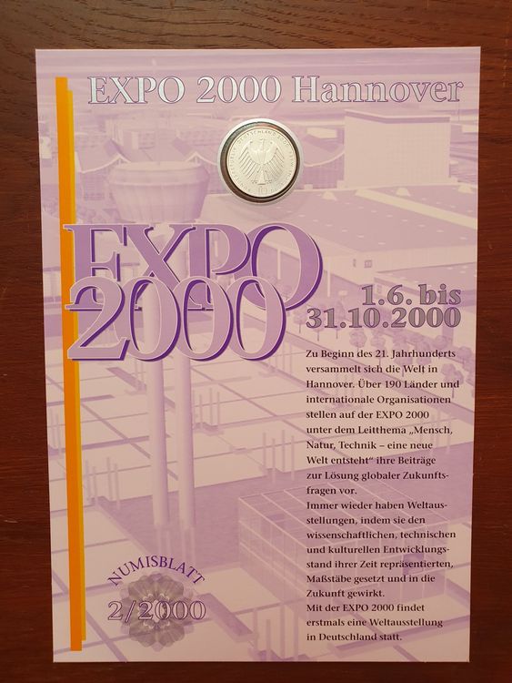 Numisblatt DM 10.- "Expo 2000 Hannover" mit Kleinbogen (Gebraucht) in ...