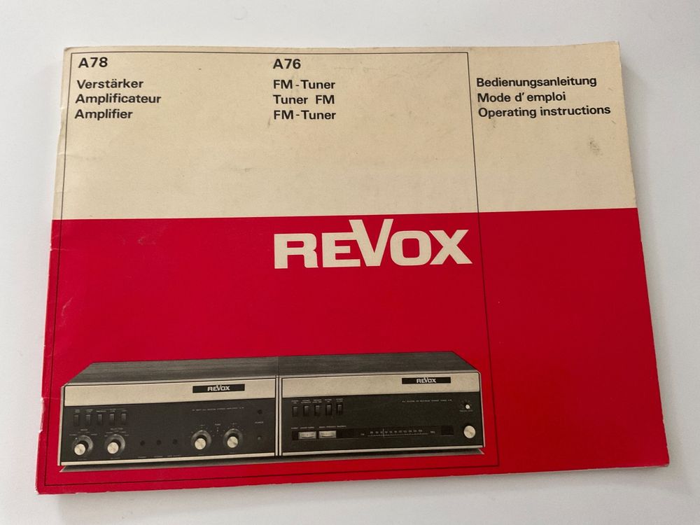 ReVox A76/78 Bedienungsanleitung (Gebraucht) in Langenthal für CHF 4 – mit Lieferung auf Ricardo ...