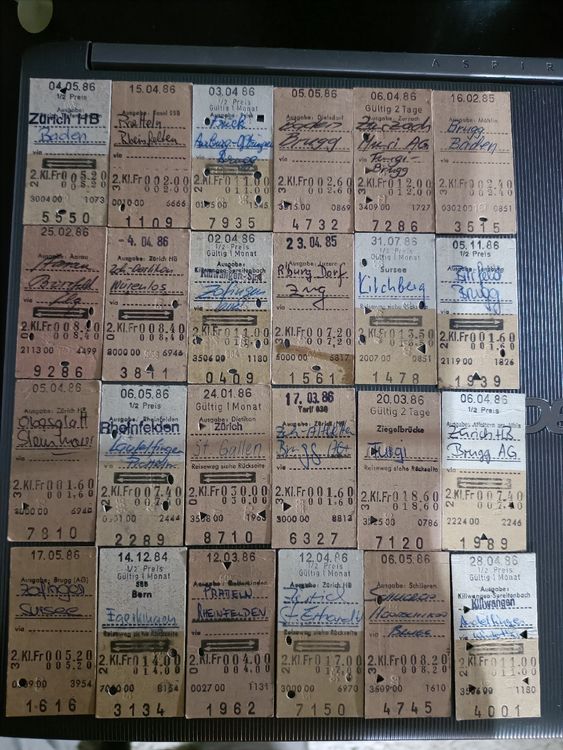 Sammlung alter SBB-Billette 80er Jahre von Hand geschrieben. (Gebraucht ...