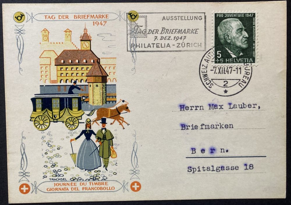 1947, TdB Karte mit Automobilpost SS Zürich, SBK 150 Fr. (Gebraucht) in Flawil für CHF 50 – mit ...