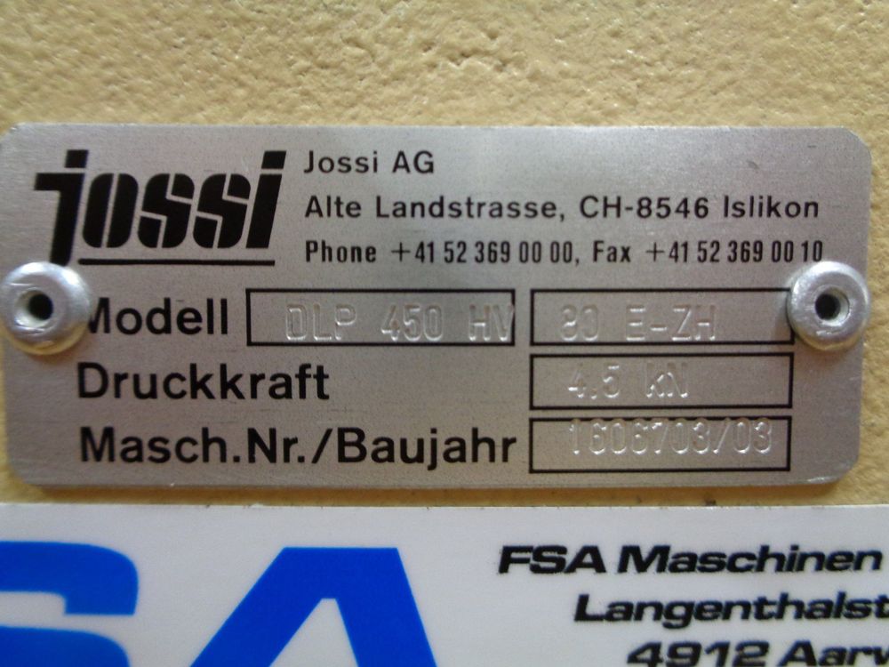 JOSSI pneum. Presse Typ DLP 400 HV (Gebraucht) in Aarwangen für CHF 150 ...