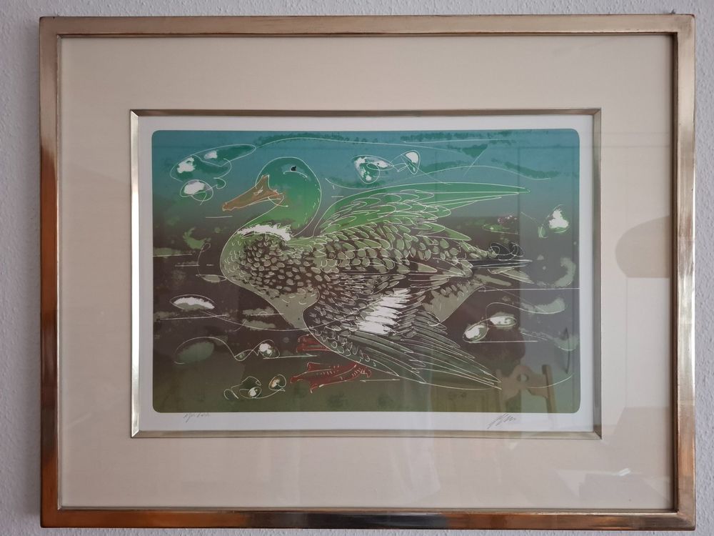 Hans Erni Lithographie "Ente", Weissgoldrahmen (Gebraucht) in Basel für CHF 400 – nur Abholung ...