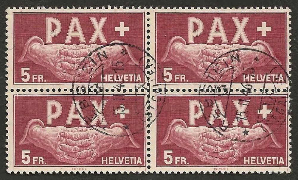 REBSTEIN Schweiz1946 Viererblock PAX 5.- (Neu (gemäss Beschreibung)) in Au ZH für CHF 250 – mit ...