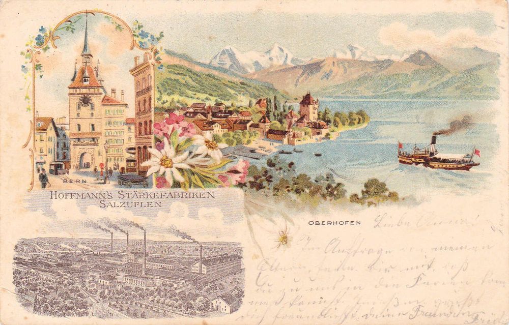 AK 1901, "Oberhofen", faribige Lithokarte mit s/w Detailans. (Gebraucht) in Wenslingen für CHF 5 ...