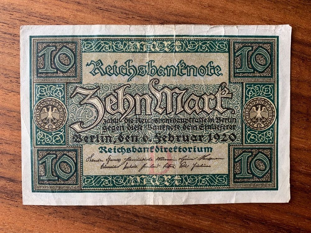 Reichsbanknote 10 Mark 1920 (Gebraucht) in Opfikon für CHF 2 – mit ...