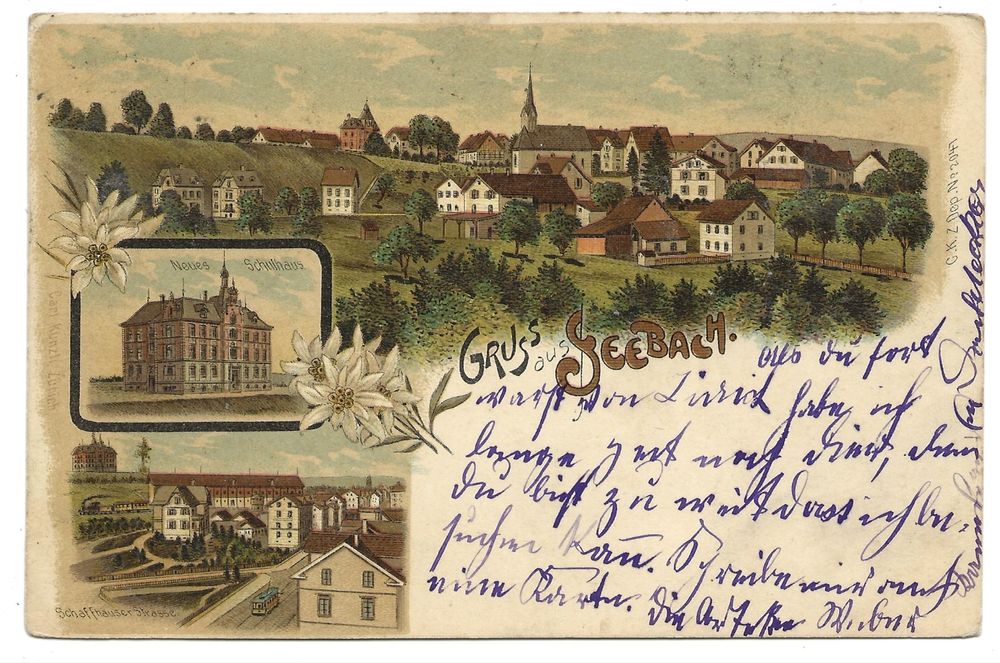 Gruss aus Seebach (ZH) Schulhaus Schaffhauserstr. Litho 1900 | Kaufen auf Ricardo