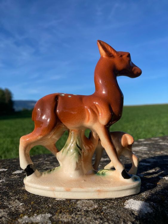 Porzellanfigur Reh mit Rehkitz Tierfigur sign. Chindon 1956 | Kaufen auf Ricardo