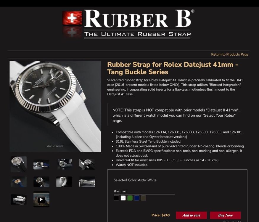 Rolex Datejust 41mm Rubber B Kautschuk Armband in Weiss (Gebraucht) in ...