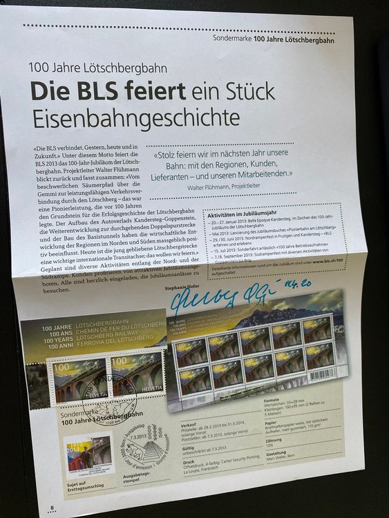 Autogram Alt Bundesrat Ogi auf 100 Jh Lötschbergbahn mit (Neu (gemäss Beschreibung)) in ...