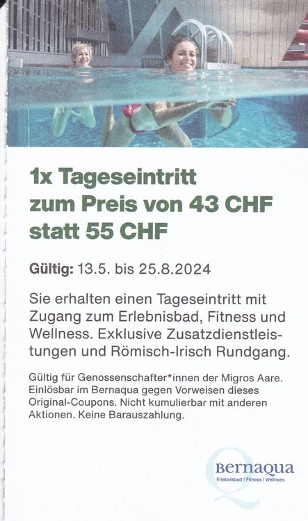 Bernaqua 1 Tageseintritt 43 statt 55 Franken (Neu und originalverpackt ...
