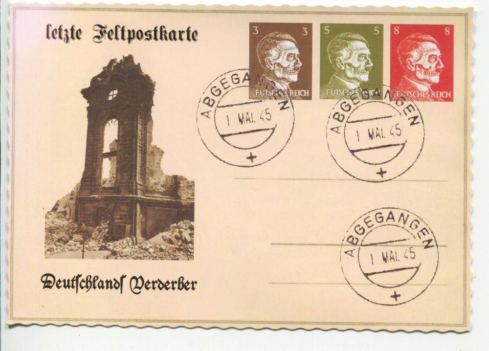 DR 1.Mai 1945 Spott letzte Feldpostkarte Kopie dickes Papier (Gebraucht ...