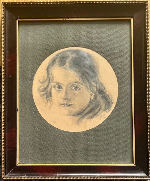 Antike Zeichnung von eine Mädchen aus 1912, Monogrammiert (Gebraucht) in Root für CHF 19 – mit ...