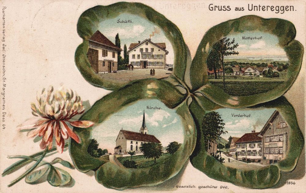 Gruss aus Untereggen, Schäfli, Kirche, Mittler- / Vorderhof (Gebraucht) in Bronschhofen für CHF ...