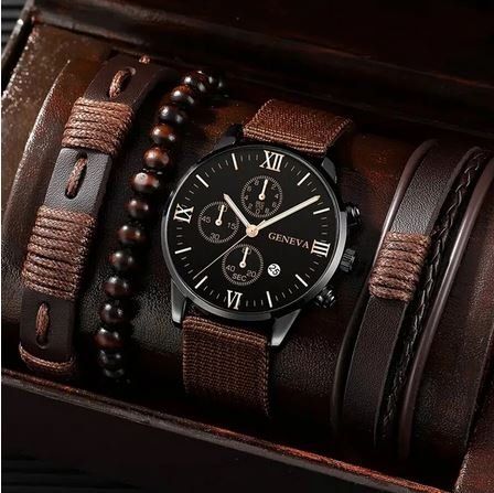 Männer Uhr Geneva Stoffband + 3 Leder Armbändern (Neu, OVP) | Kaufen ...