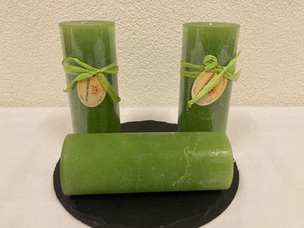 Kerzen - Set, Lemon-grün Raureif, 3 Stück a je 6,8 x 18 cm (Neu und ...