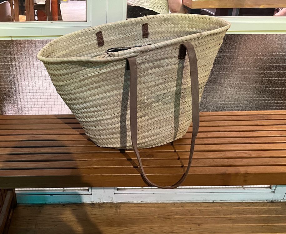 Korb Strandtasche Markttasche / Bast Lederhenkel geflochten | Kaufen ...