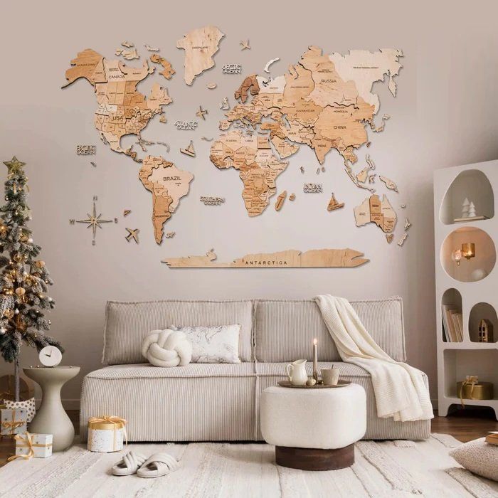 3D Holz Weltkarte 100x60cm - Exklusives Wanddeko aus Holz! | Acheter sur Ricardo