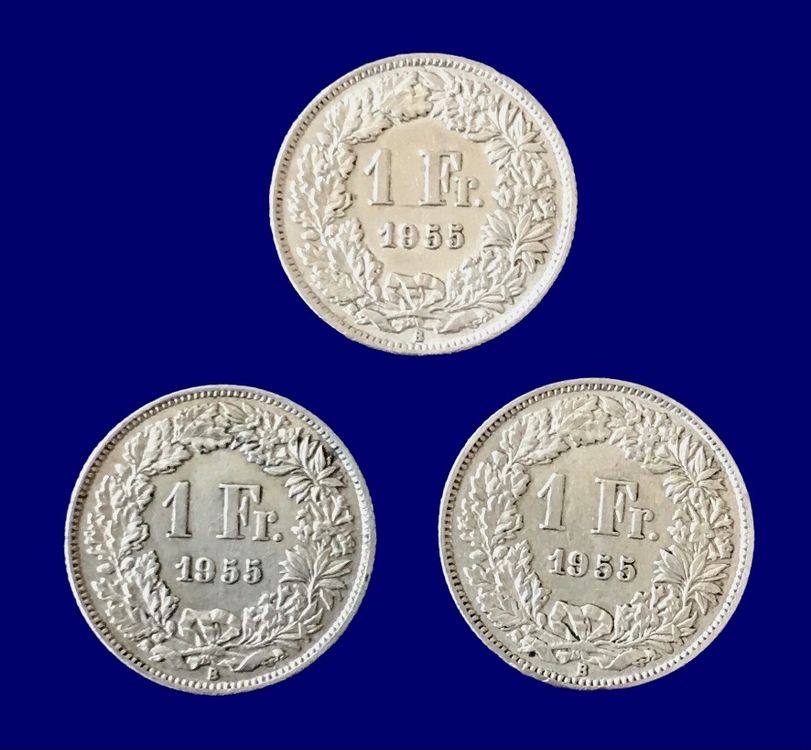 Schweiz 3 Stück 1 Franken Silber Jahrgang 1955 | Kaufen auf Ricardo