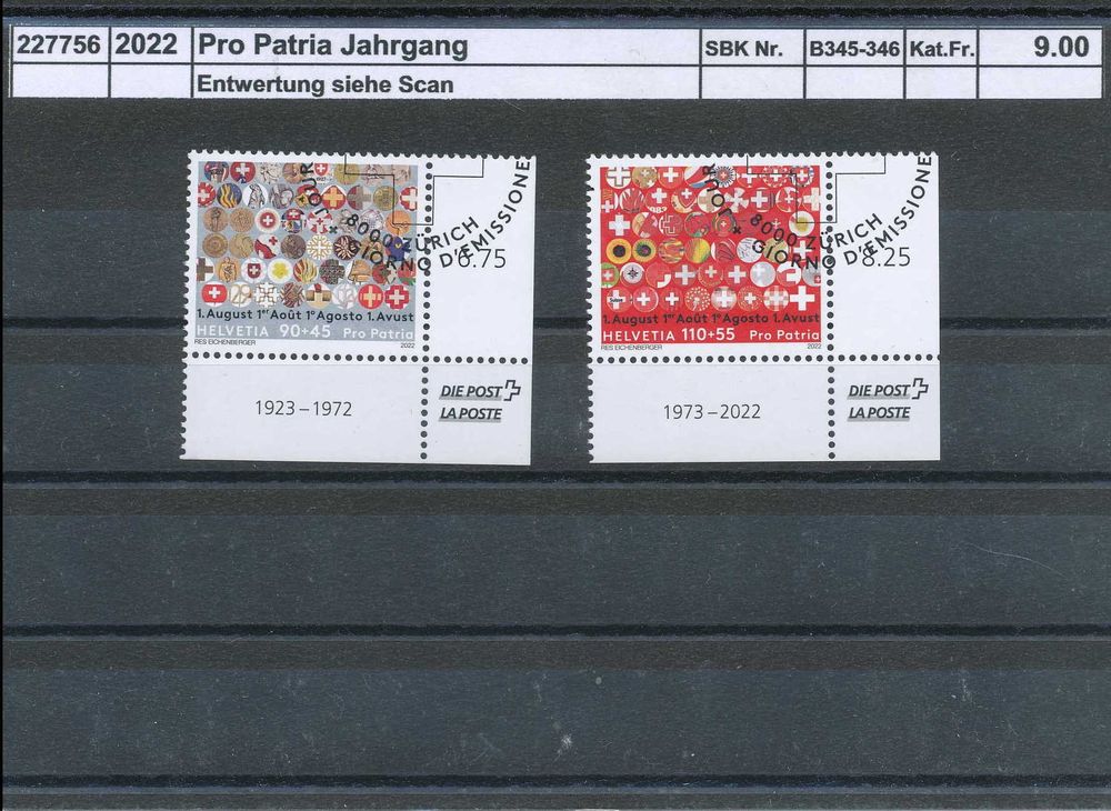 2022 Pro Patria, Jahrgang gestempelt (Gebraucht) in Winterthur für CHF 4.5 – mit Lieferung auf ...