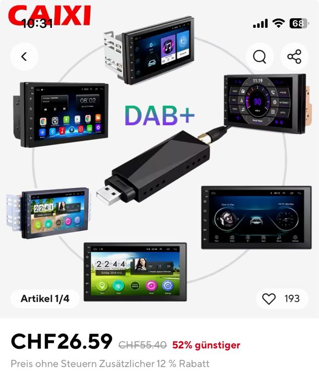 DAB+ Antenne Autoradio Digital Verstärker Neu (Neu und originalverpackt) in Steffisburg für CHF ...