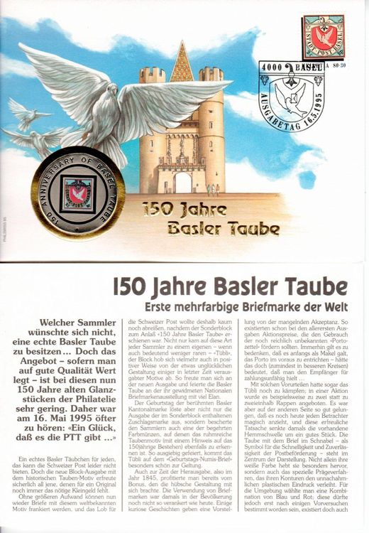 Münzbrief - 150 Jahre Basler Taube (Gebraucht) in Wolhusen für CHF 8 – mit Lieferung auf Ricardo ...