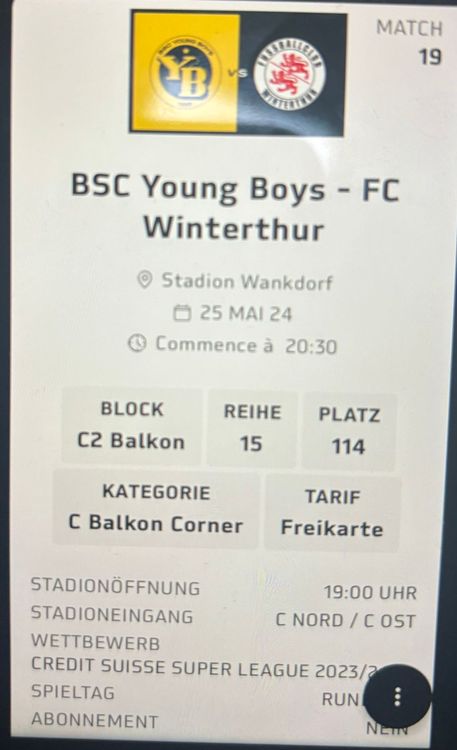Young Boys (YB) - Winterthur 1 ticket Sektor C | Kaufen auf Ricardo